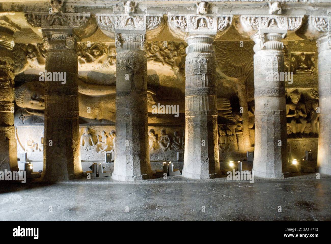 Pillars in Ajanta caves, Aurangabad, Maharashtra, India, Asia Stock ...
