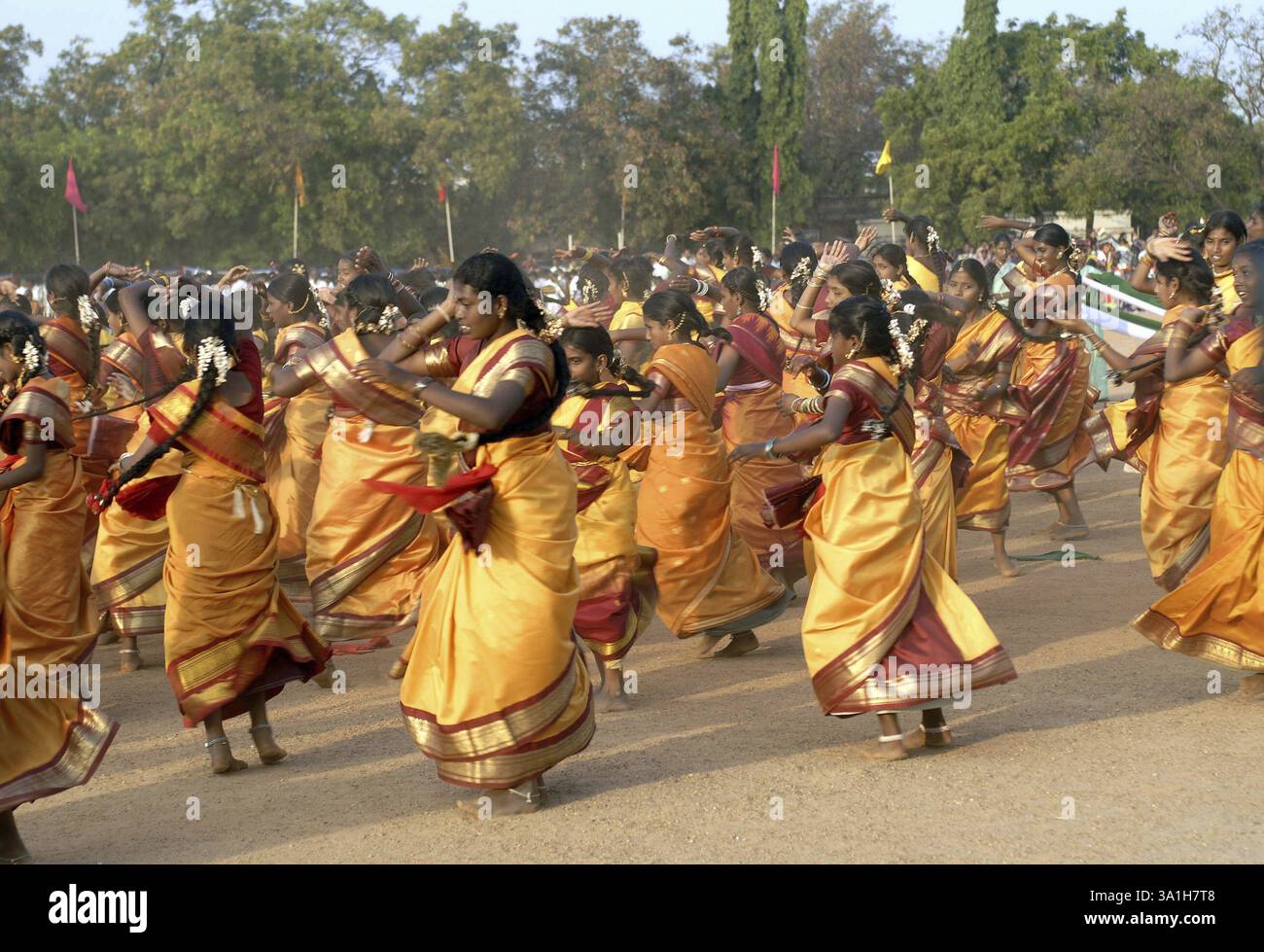 Woman performing traditional Indian dance on ground for special ...