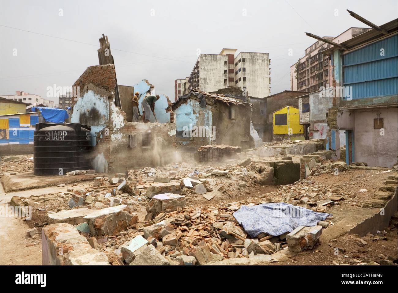A house being demolished in Dharavi slums, Bombay now Mumbai, Maharashtra, India, Asia Stock ...