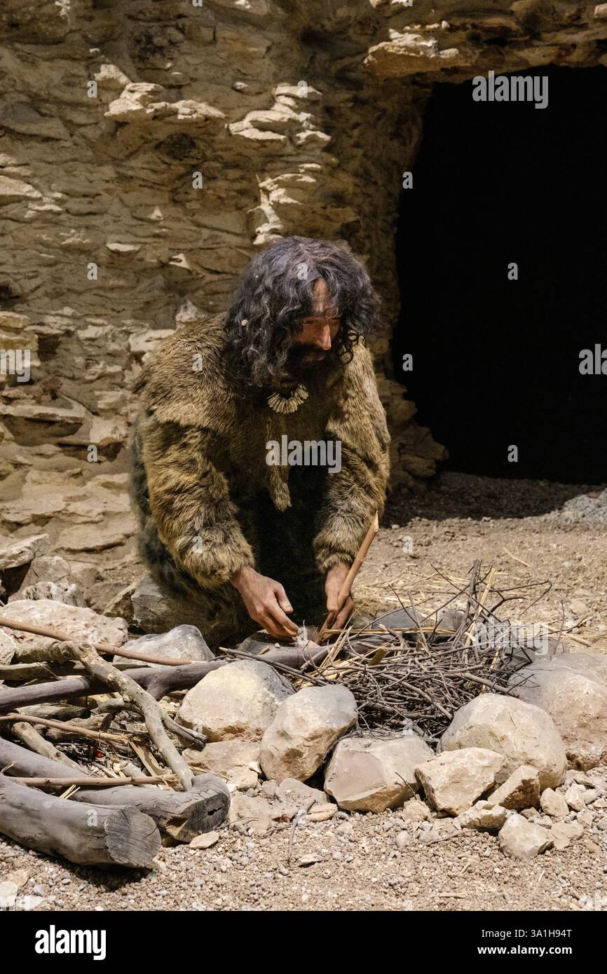 Turkey, Turkiye. Sanliurfa Museum Exhibit. Prehistoric Man Preparing ...