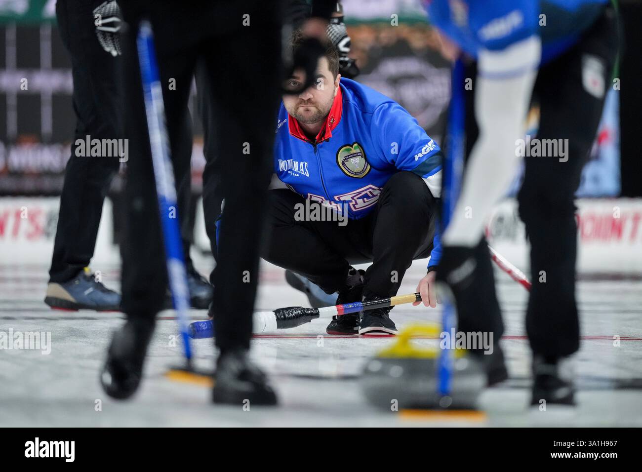 Manitoba-Dunstone skip Matt Dunstone watches his shot while playing ...