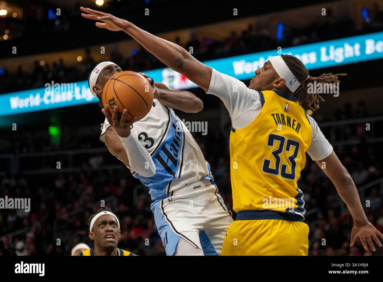 Atlanta Hawks guard Caris LeVert (3) goes for the basket against ...