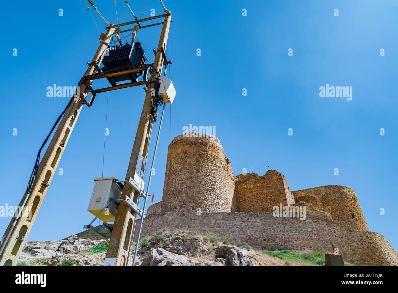 Old technology concept with electrical installation in an old castle on ...