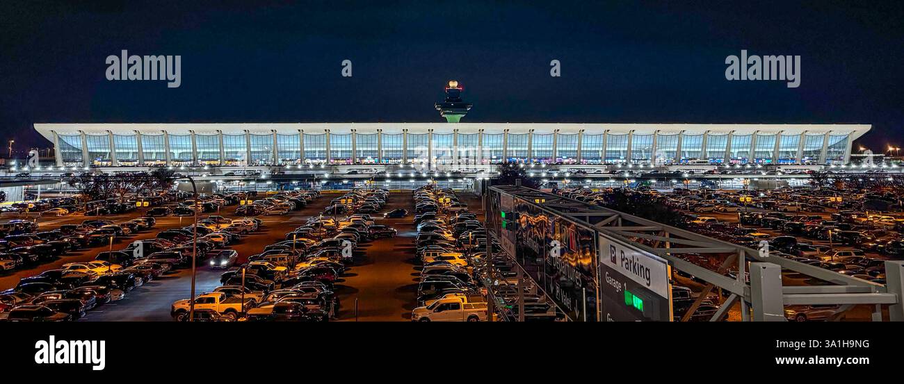 Virginia, USA. Washington Dulles Airport terminal at Night Stock Photo ...