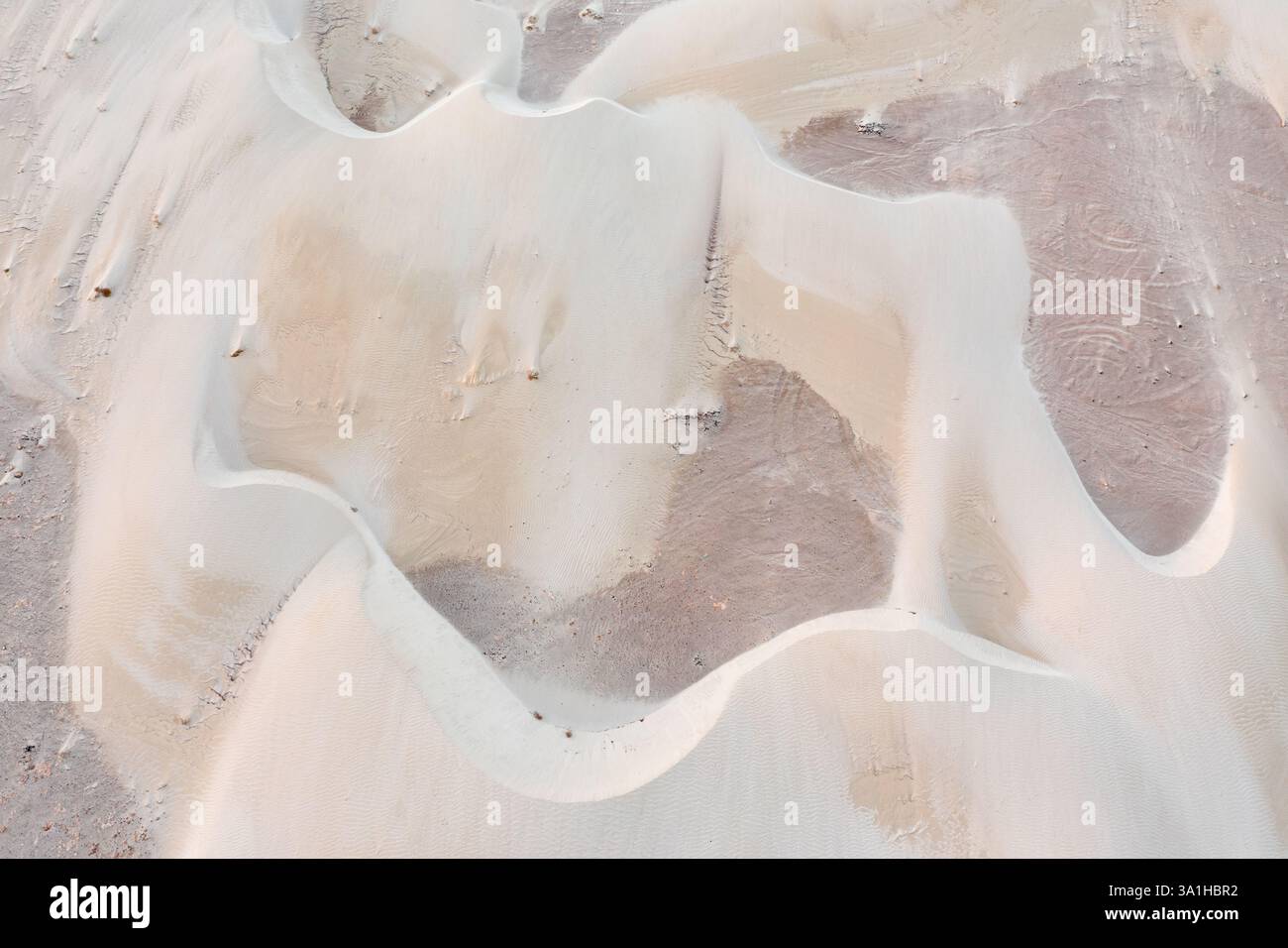 Aerial view of textures and patterns in white sand dunes at Yanerbie on ...