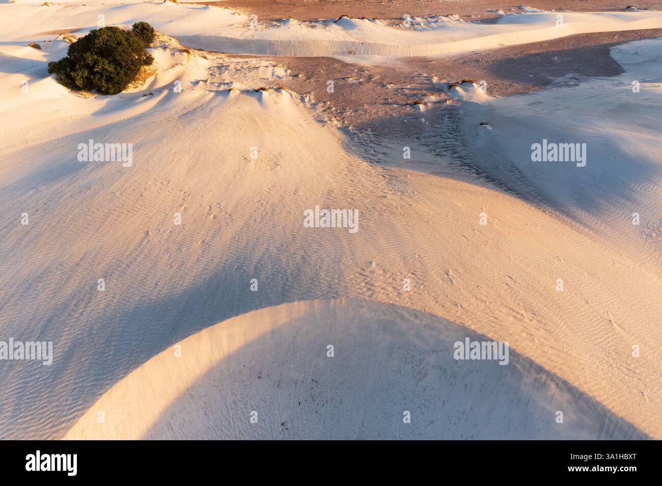 Aerial view of textures and patterns in white sand dunes at Yanerbie on ...