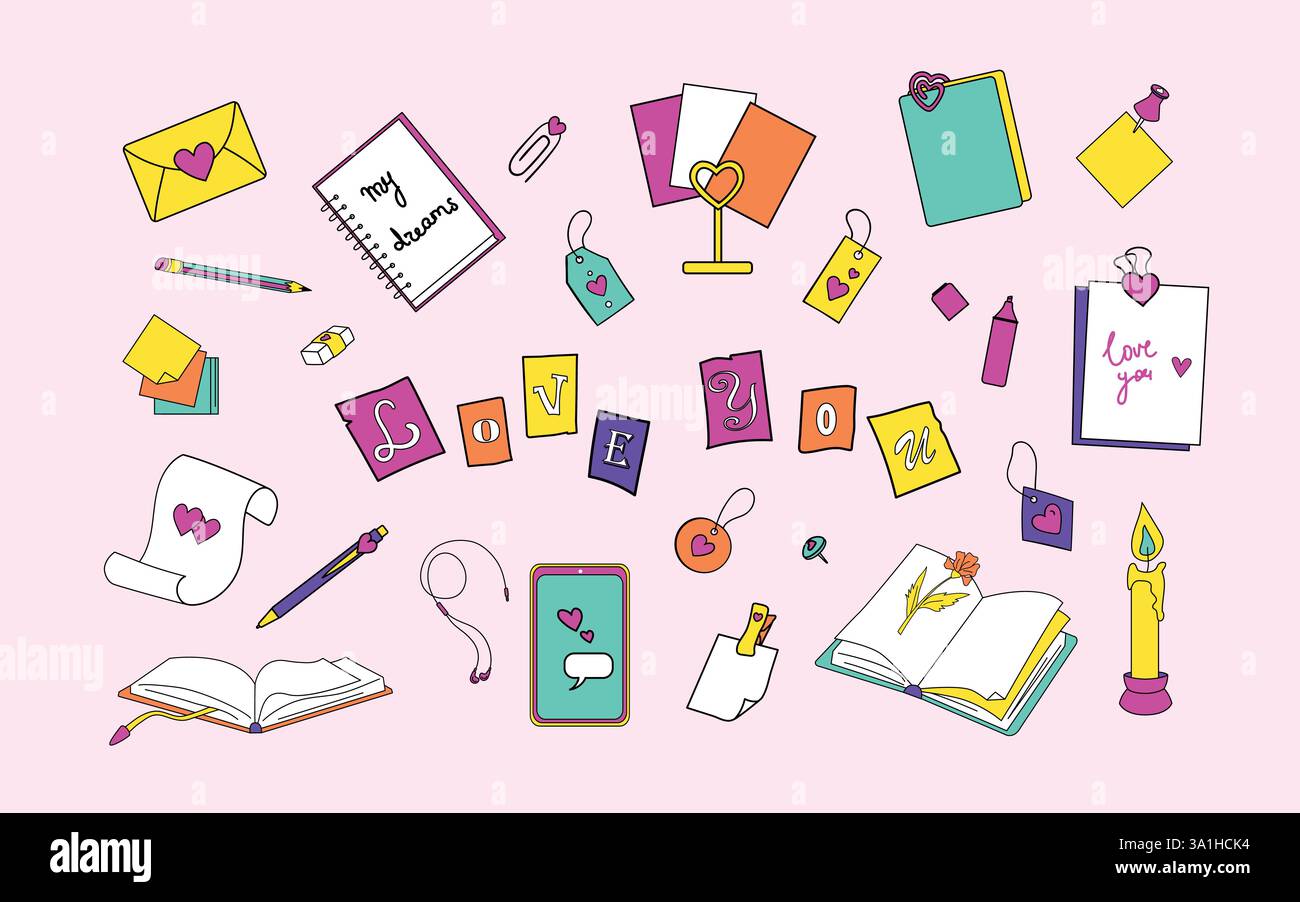 Love themed stationery set, girly secret notes Stock Vector Image & Art ...