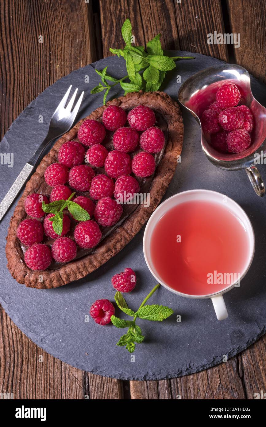Delicious raspberry chocolate tart with ricotta cheese Stock Photo - Alamy