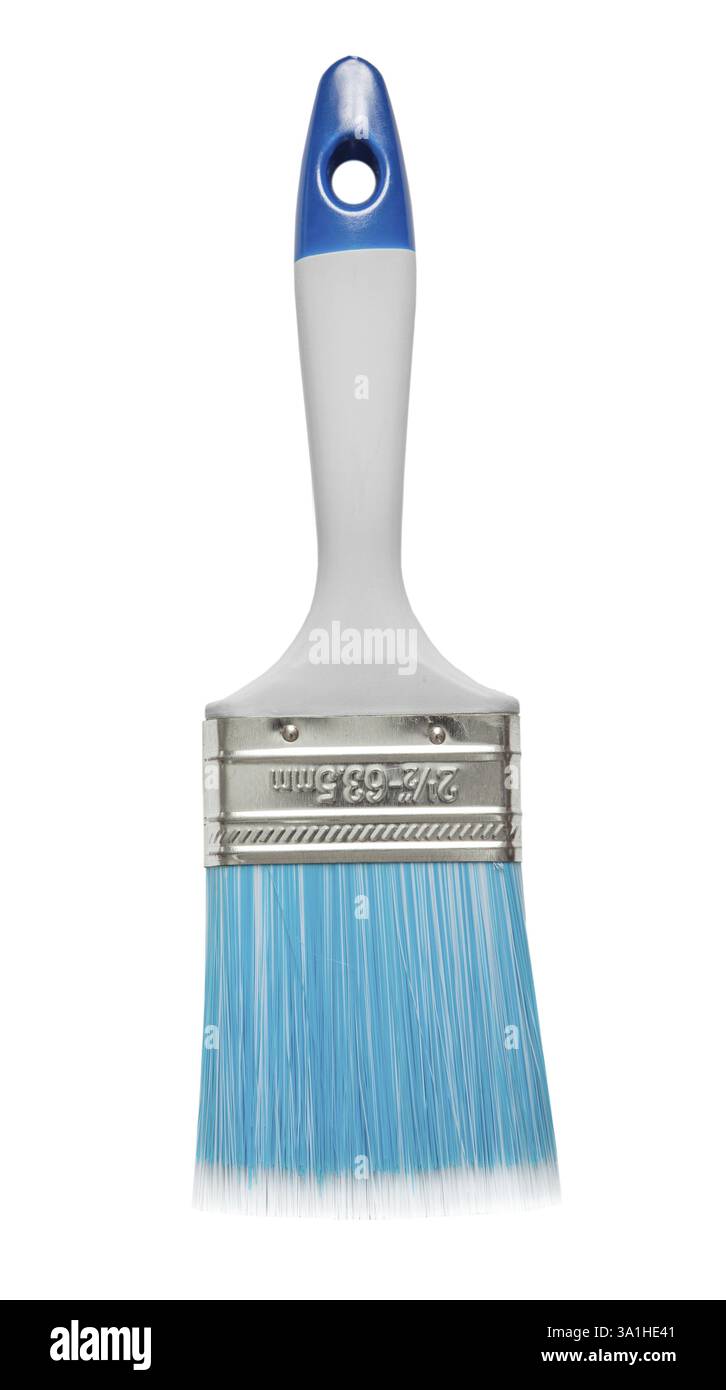 Paint Brush With White Painted Handle And Blue Bristle Isolated Stock ...