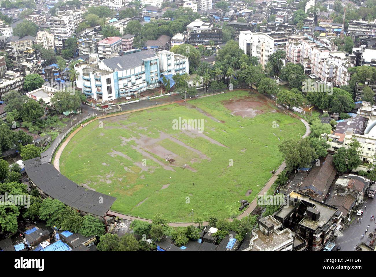 An aerial view play ground at Kalyan city on outskirts of Bombay Mumbai, Maharashtra, India ...