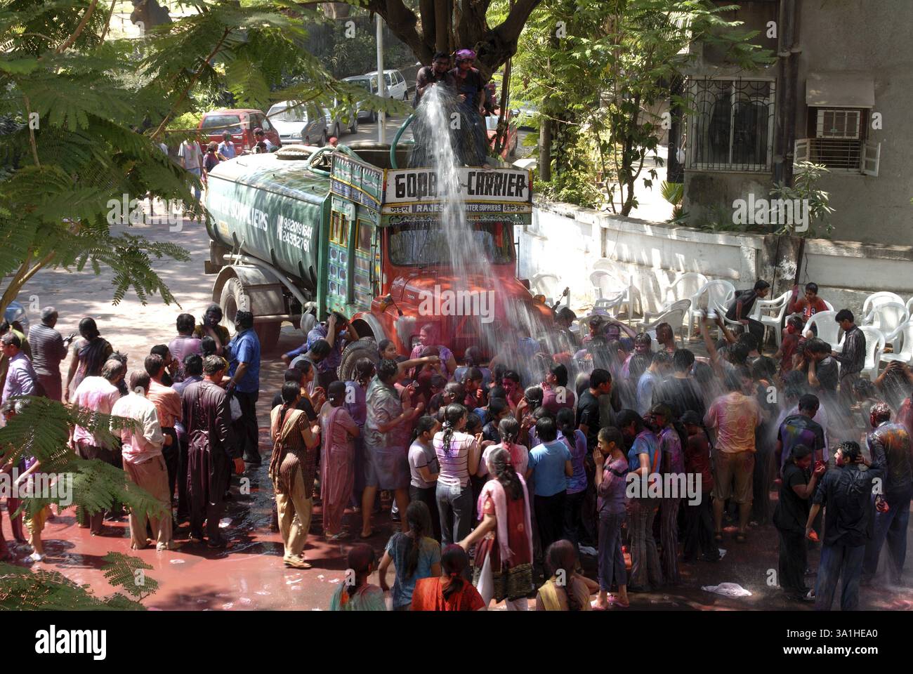 Holi festival, children' playing enjoying, dancing with colors, cold ...