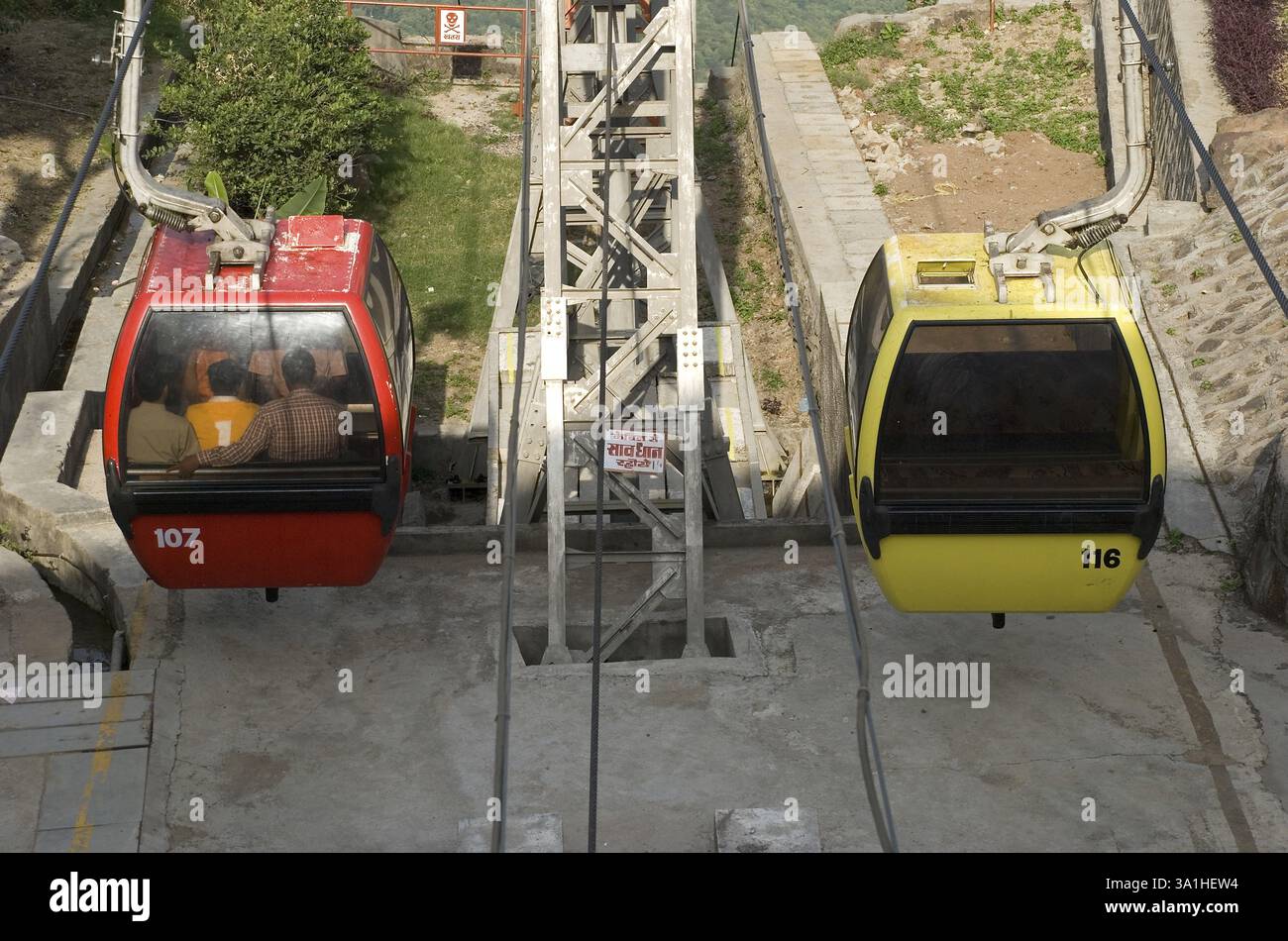 Champaner Pavagadh, ropeway carts to reach the Kali mata mandir on top ...