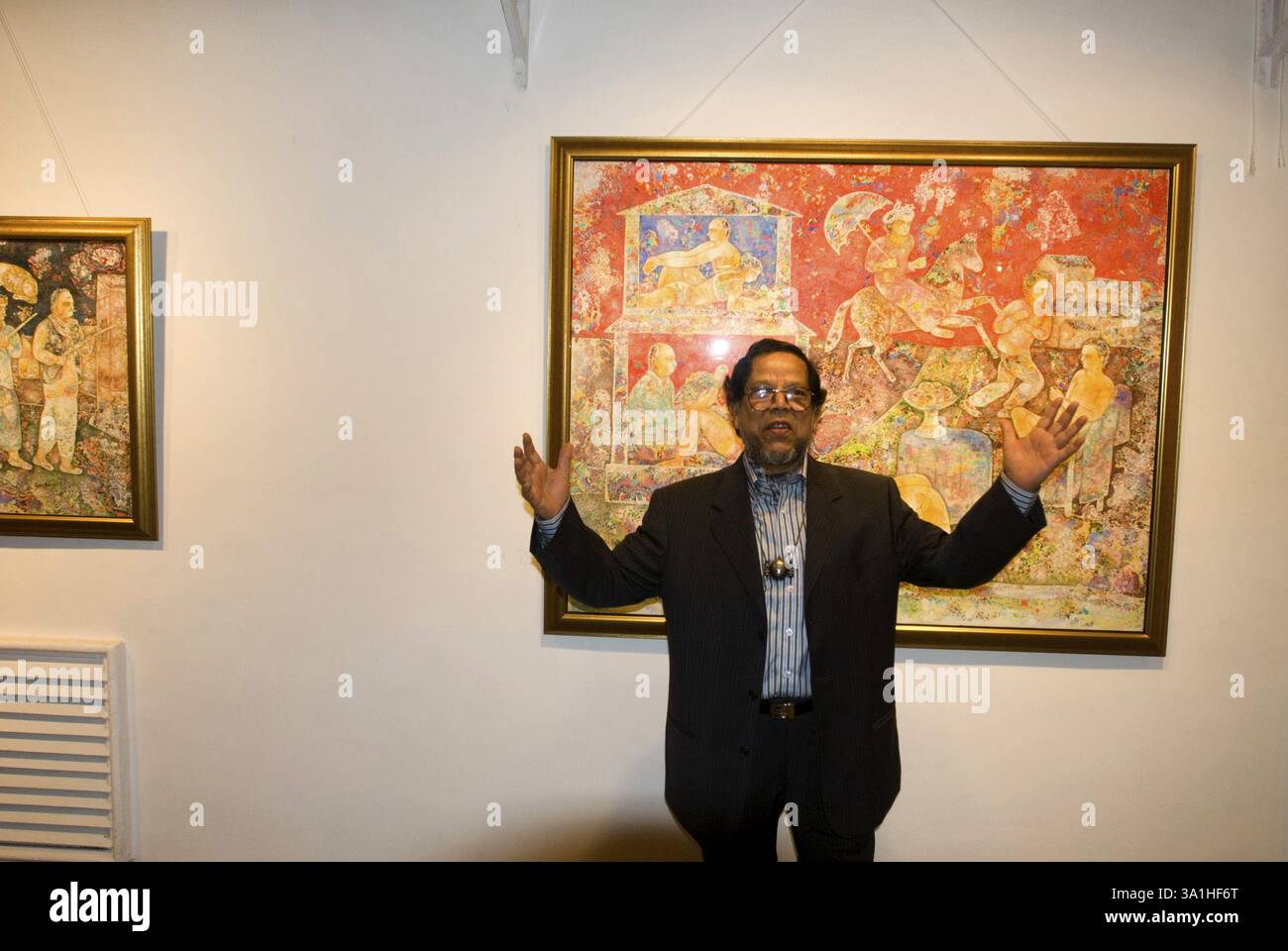 South Asian Indian painter Shakti Burman at an art gallery, Bombay ...