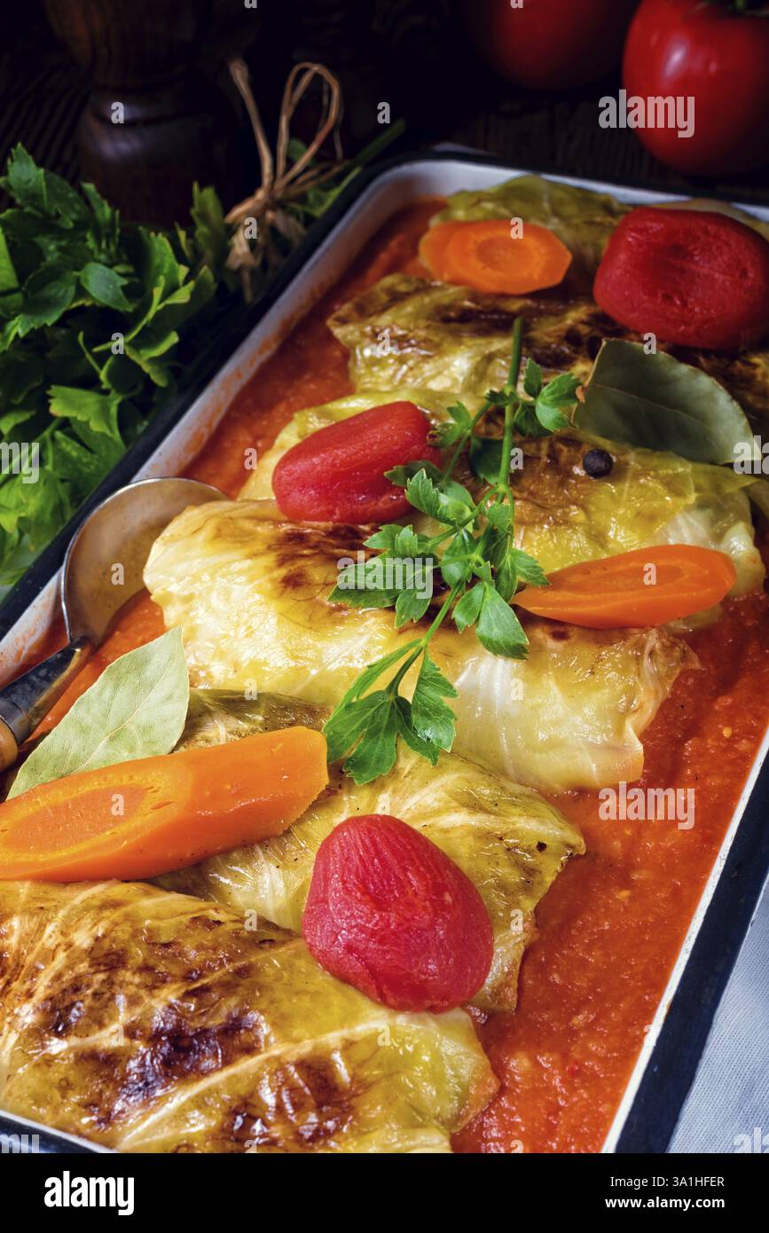 Golabki - polish cabbage rolls in tomato sauce Stock Photo - Alamy