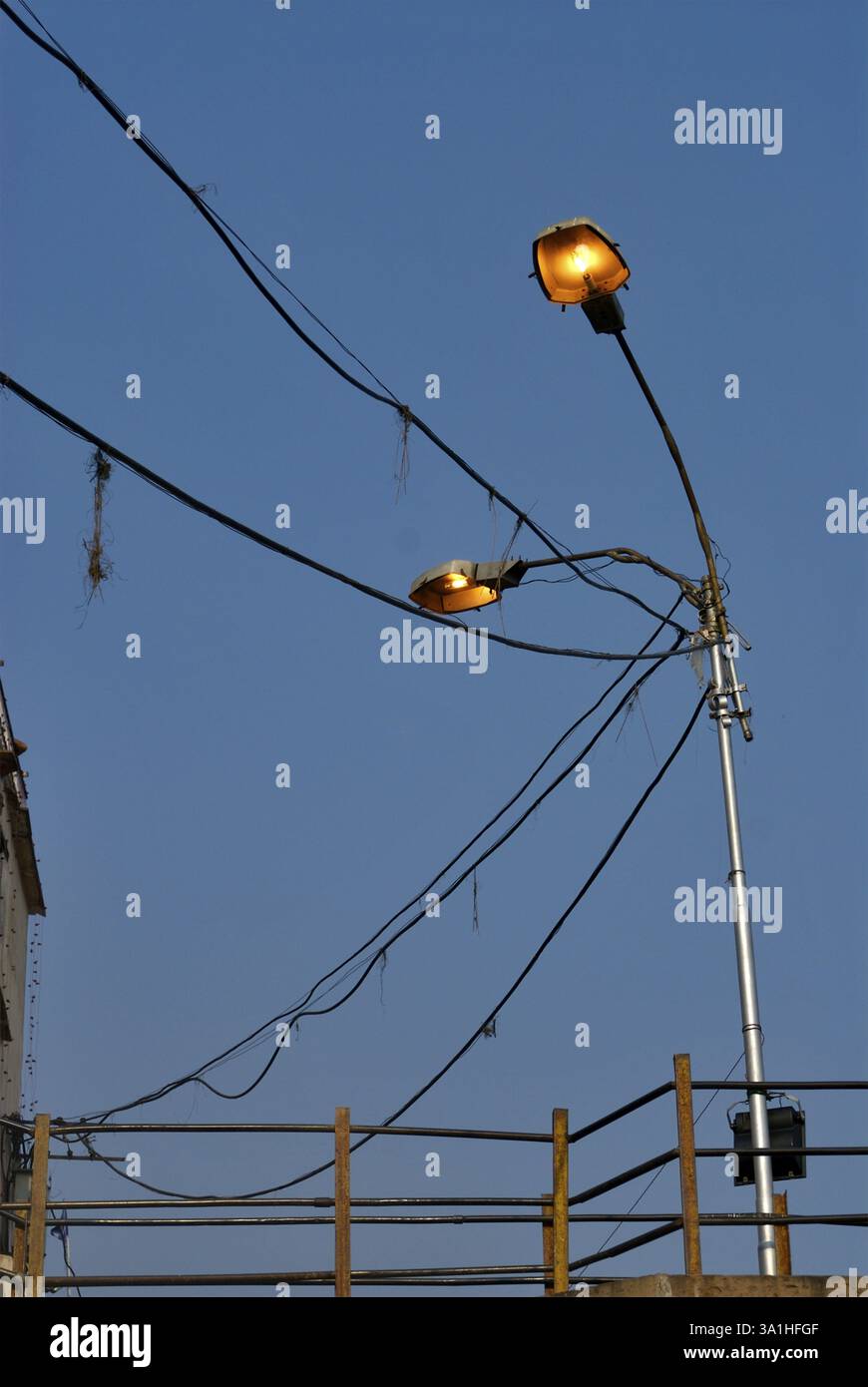 Glowing street light, Varanasi, Uttar Pradesh, India, Asia Stock Photo ...