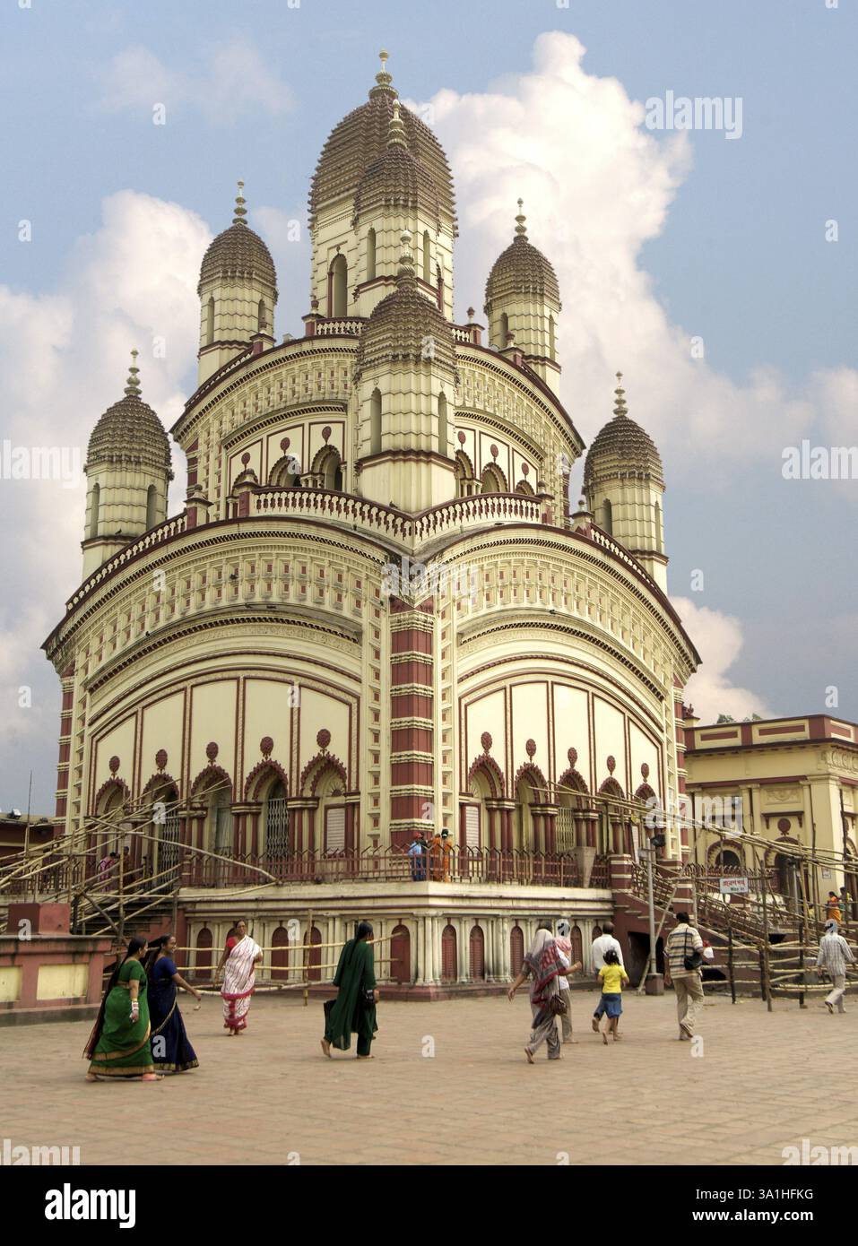 Pilgrims visited Dakshineshwar Kali Temple classic bengali hut style ...