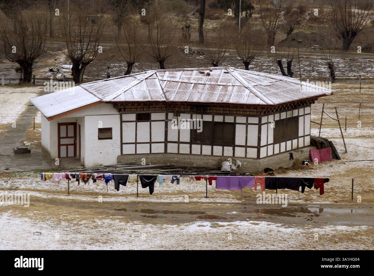 Snow fall over Bhutani house at Capital city Thimpu Royal Govt of ...