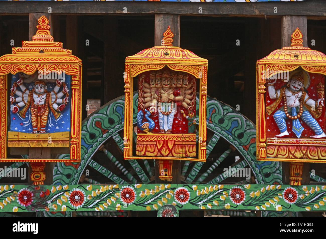 Gods statues on Rath yatra or Cart festival of Jagannath, Puri, Orissa ...