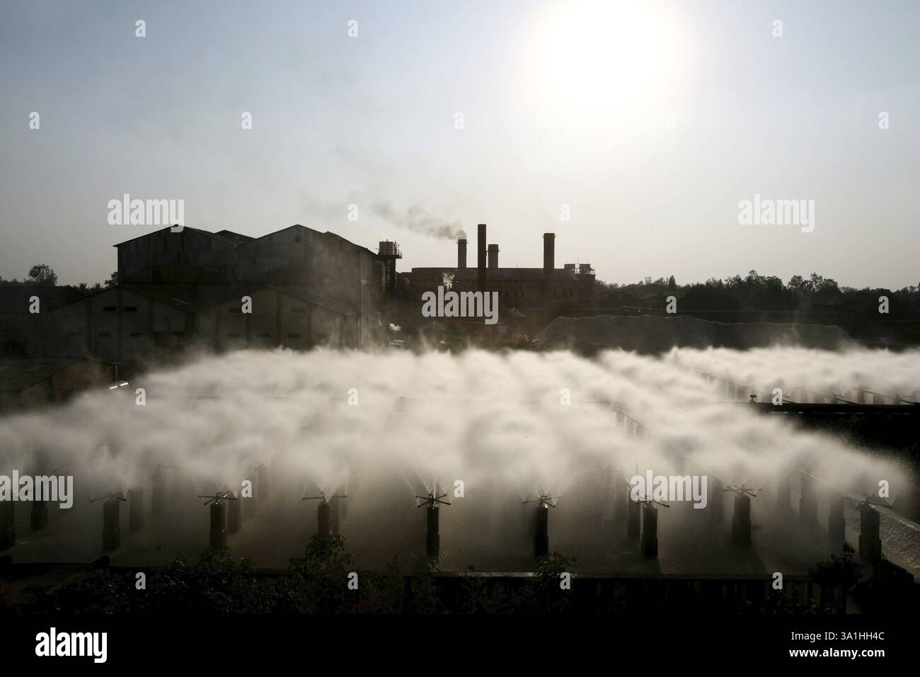 Cooling water plant at the sugar factory in Sangli, Maharashtra, India ...