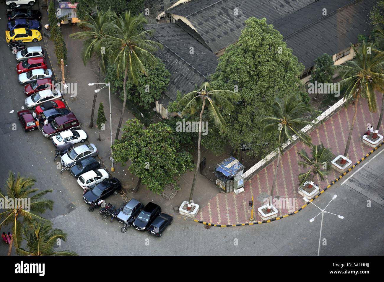 Aerial view of parking lot and footpath, Bombay Mumbai, Maharashtra ...