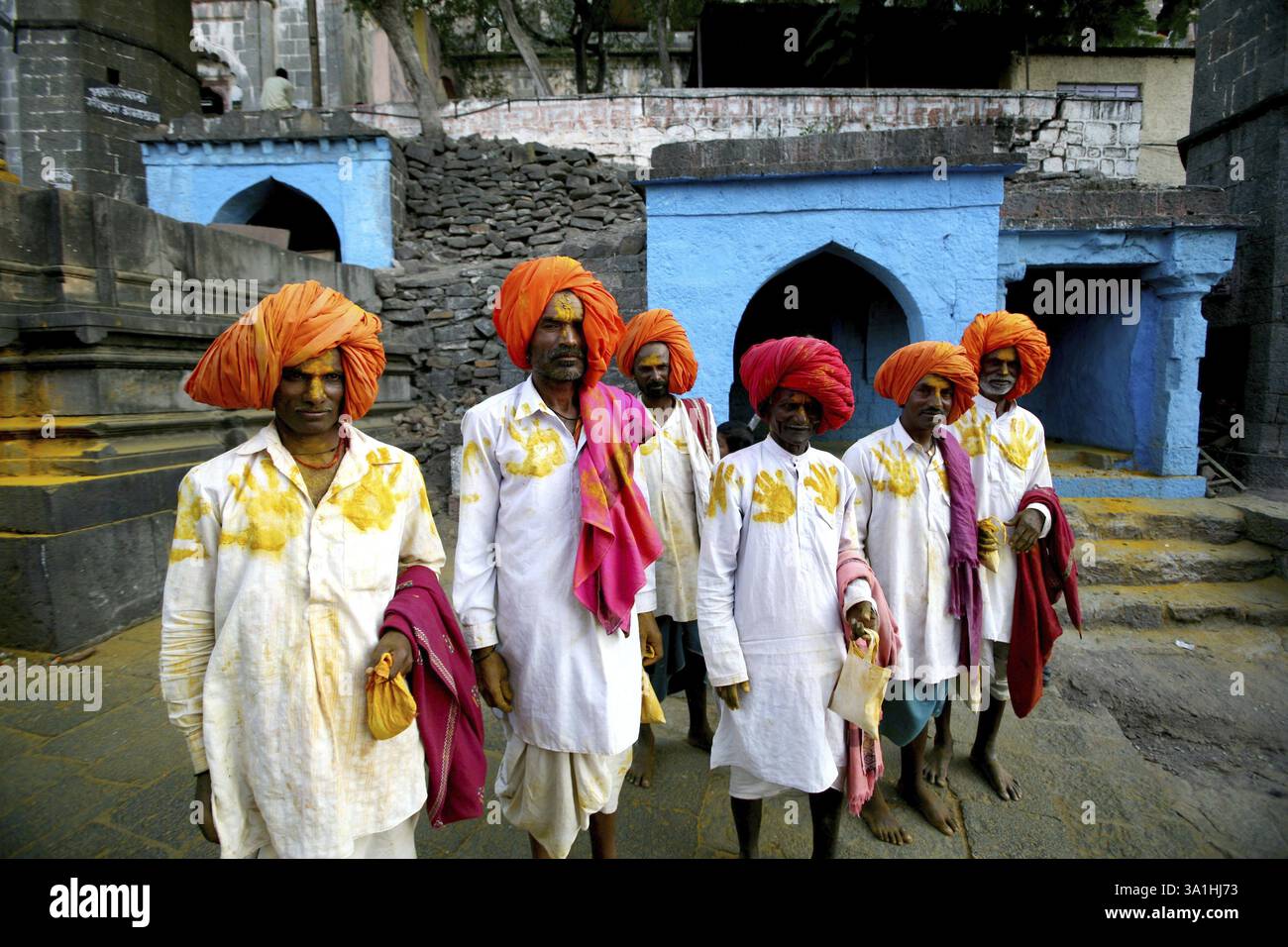 Devotees from the Dhangars tribe in their traditional attires mainly ...