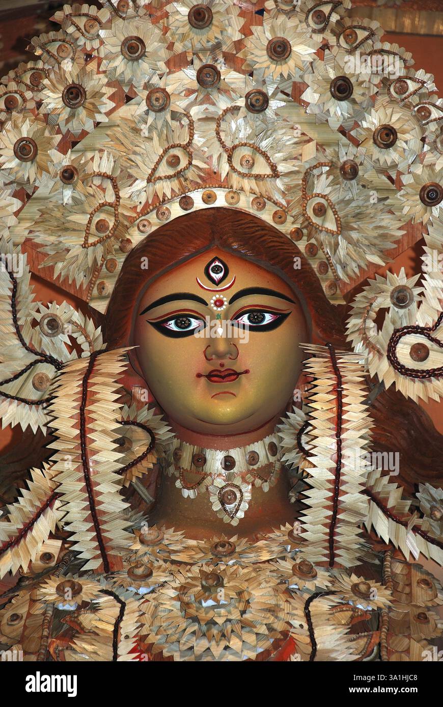 Decorative Durga clay model showing third eye open on Durga puja Stock ...