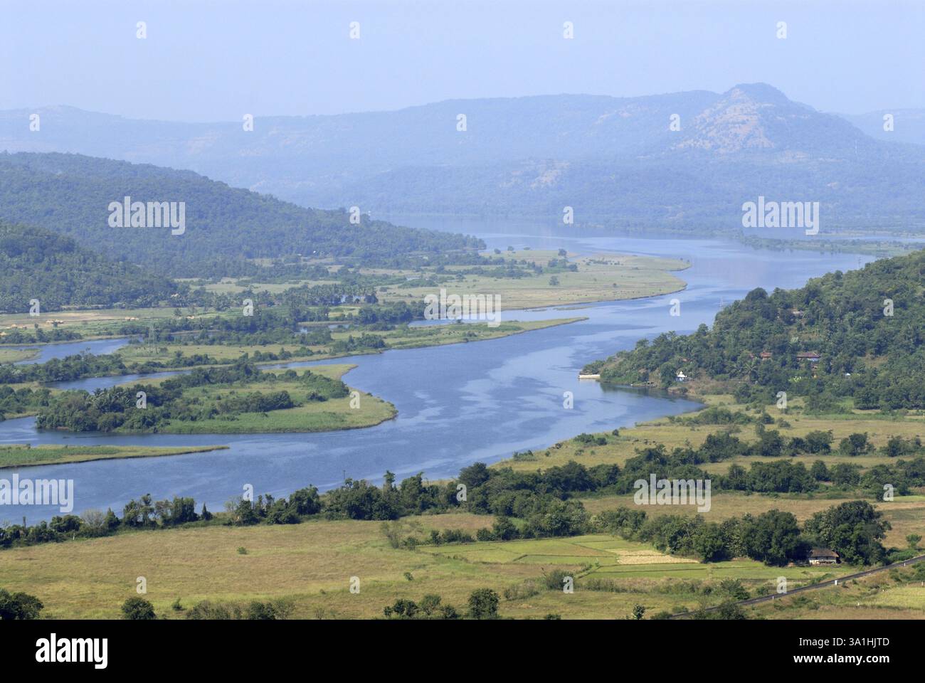 Meandering water Vashishti River mountain ranges Sahyadri Mangalore ...