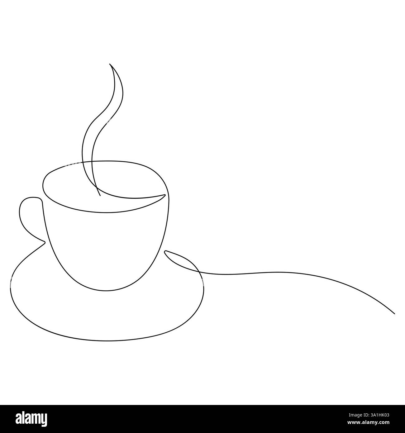 Coffee cup continuous one line art drawing of breakfast steam morning ...