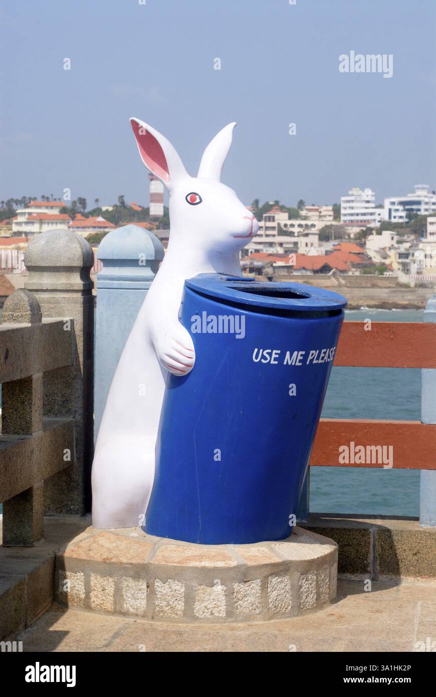 Rabbit holding dust bin, Vivekananda rock memorial, Kanyakumari, Tamil ...