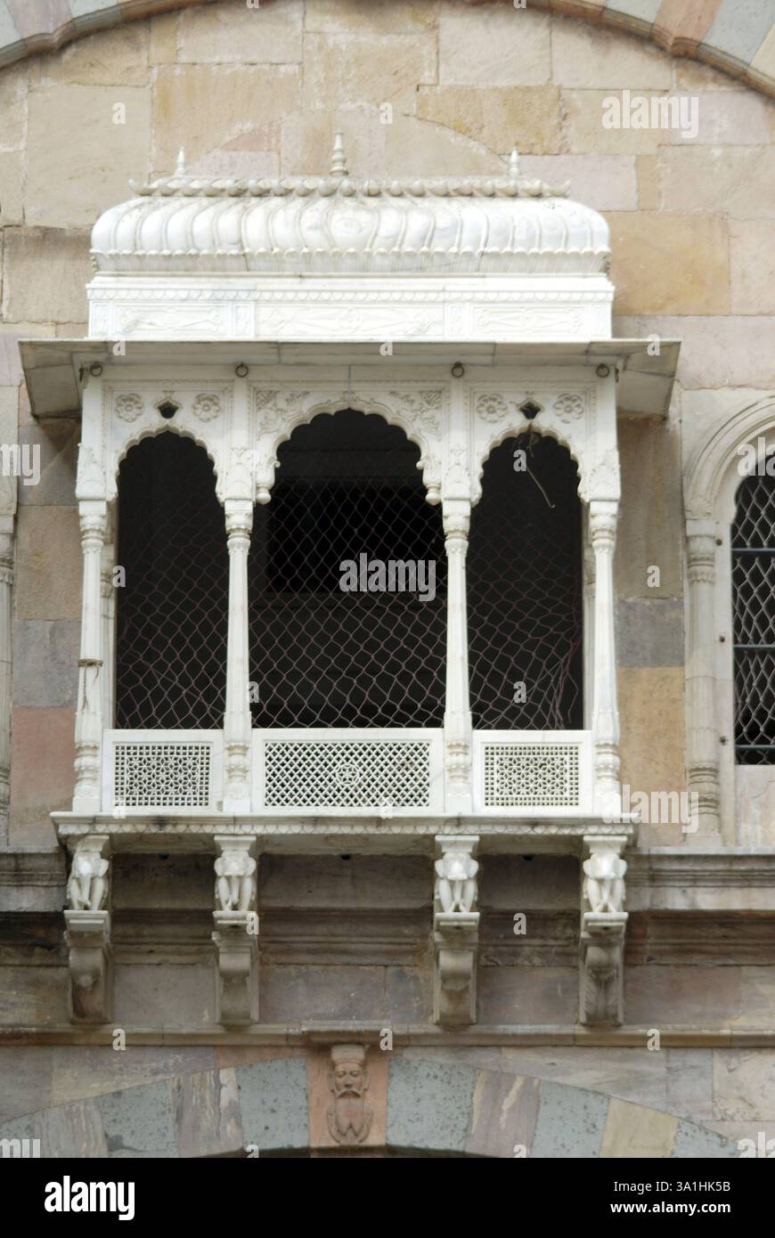 Balcony in marble at old palace of Indore city, Madhya Pradesh, India ...