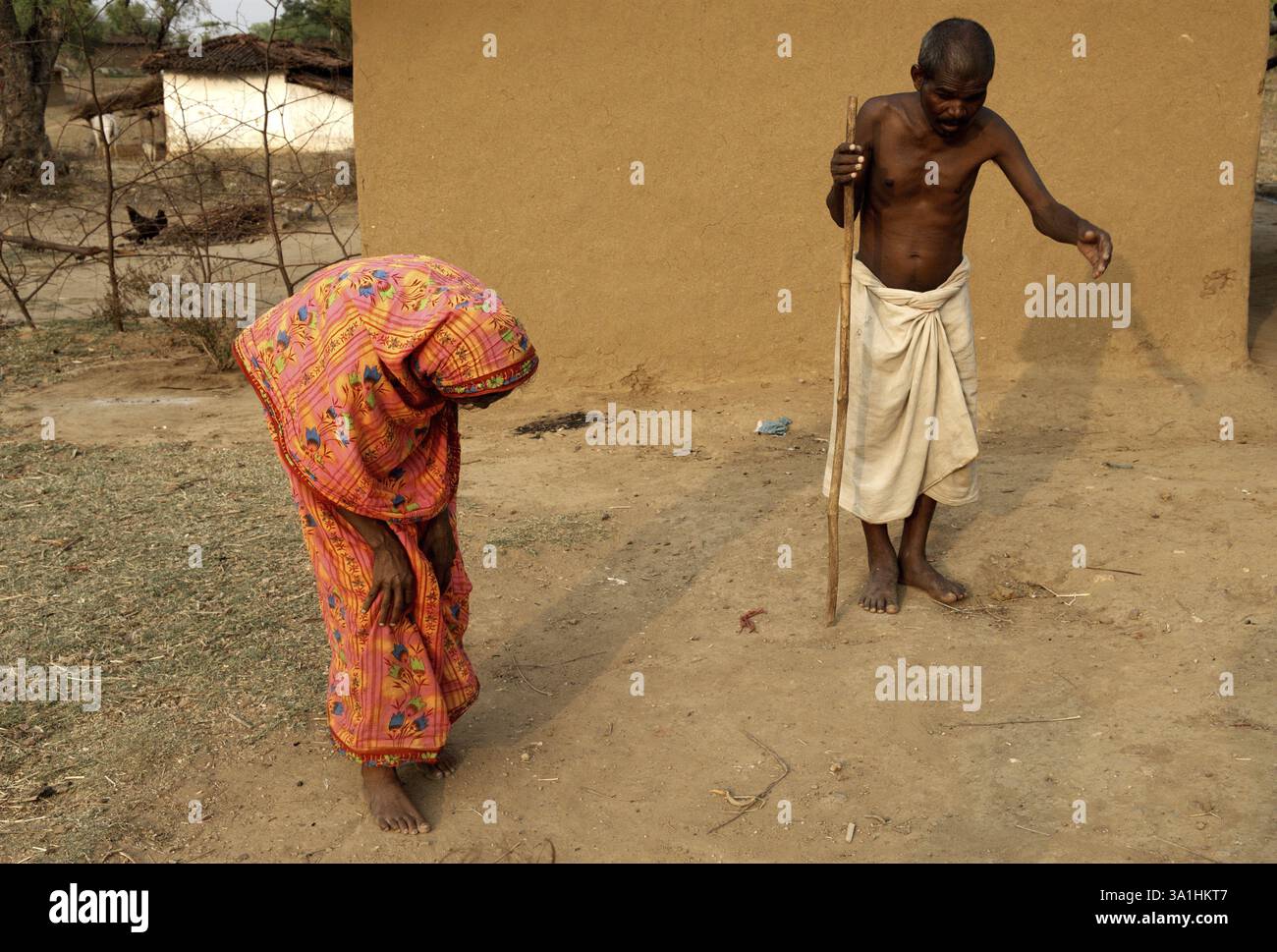 People standing outside hut, Garwa and Latehar, Jharkhand, India, Asia ...