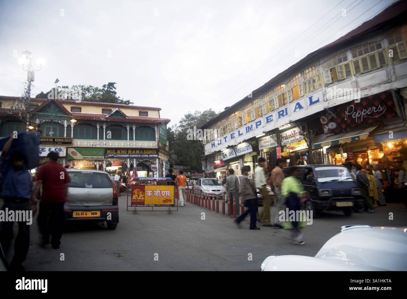 Mall road in evening light, Mussoorie Himalaya, Uttaranchal, India ...