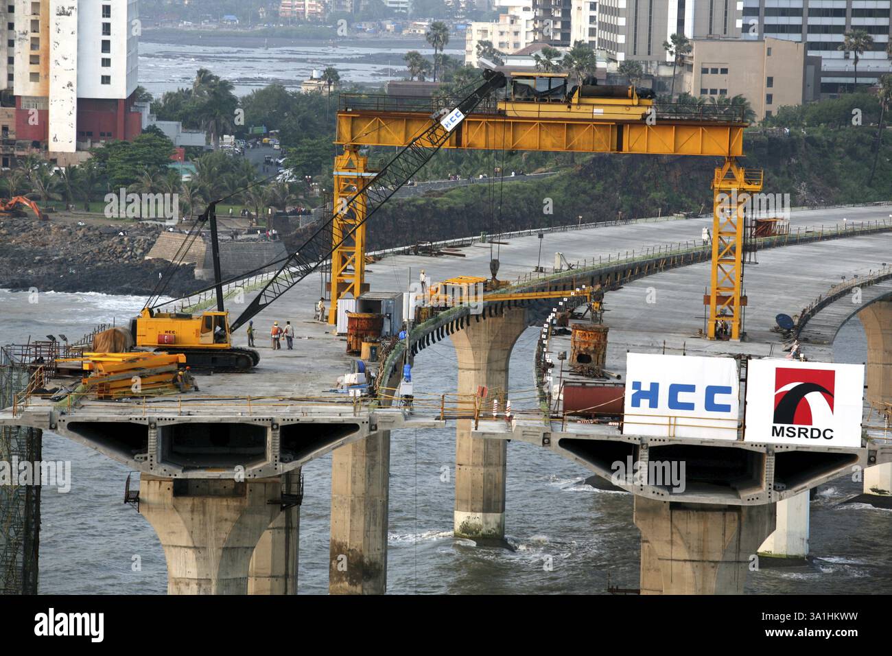 Construction site of Bandra Worli Sea link on Arabian sea, Bombay ...