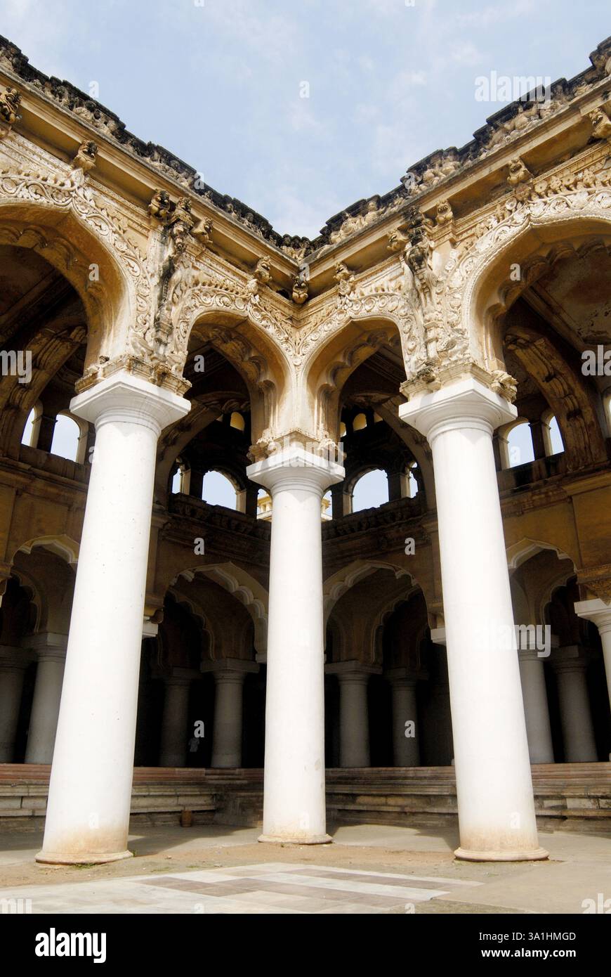 Grand columns and stucco work at Thirumalai Nayak (Naick) palace built ...