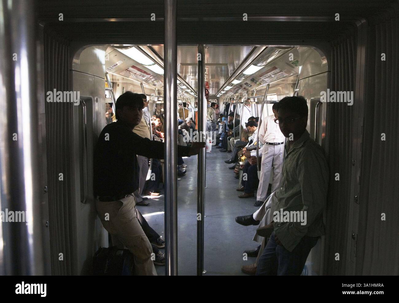 Passengers in metro train, Delhi, India, Asia Stock Photo - Alamy