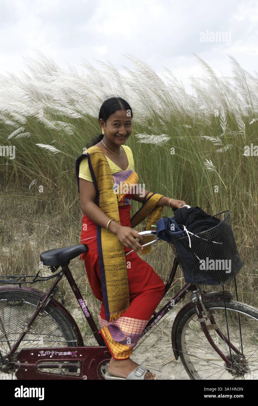 Women riding cycle, Bongaigaon, Assam, India, Asia Stock Photo - Alamy