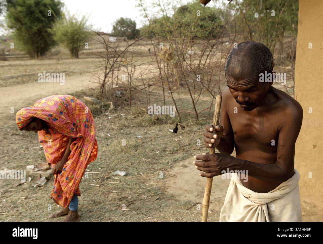 People standing outside hut, Garwa and Latehar, Jharkhand, India, Asia ...
