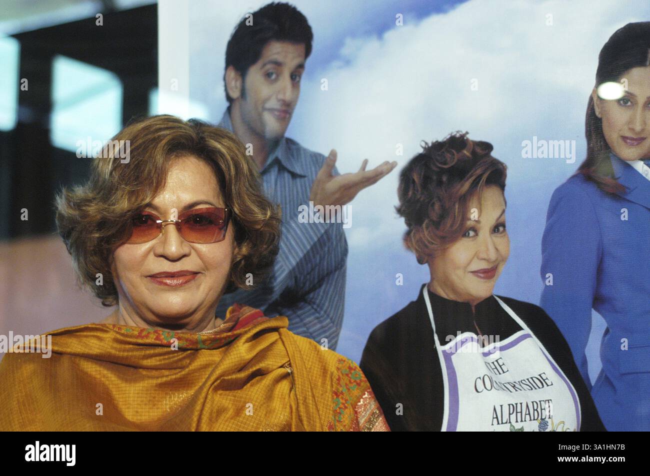 Bollywood Indian film actress Helen Richardson Khan posing for pictures with cast of her play ...