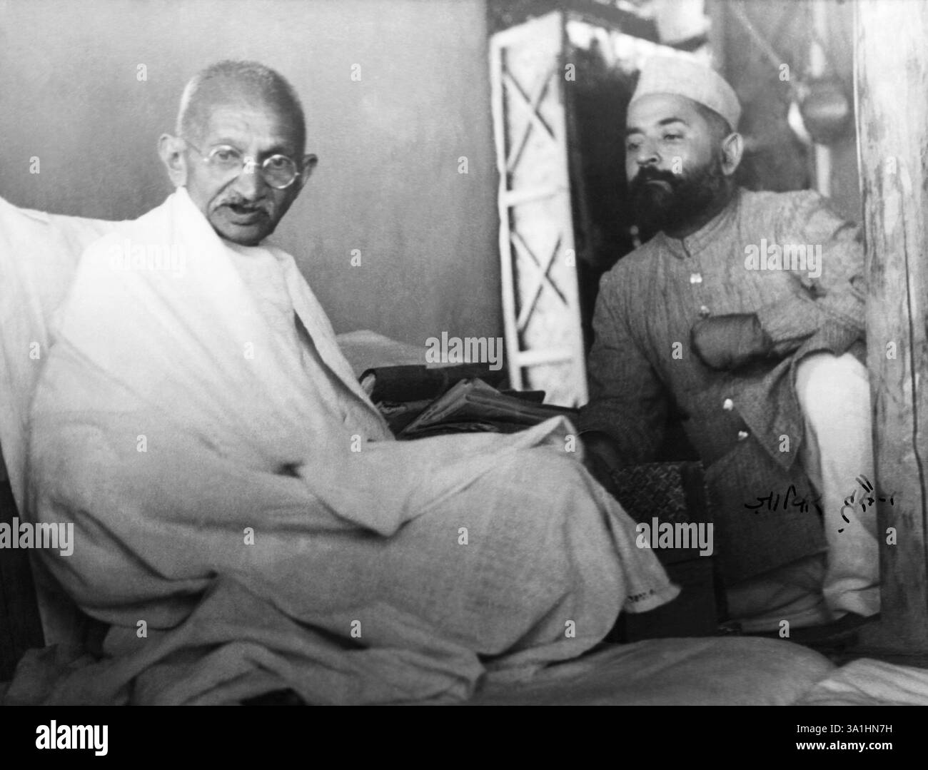 Mahatma Gandhi and Dr. Zakir Hussain at Sevagram Ashram, 1945 NO MR ...