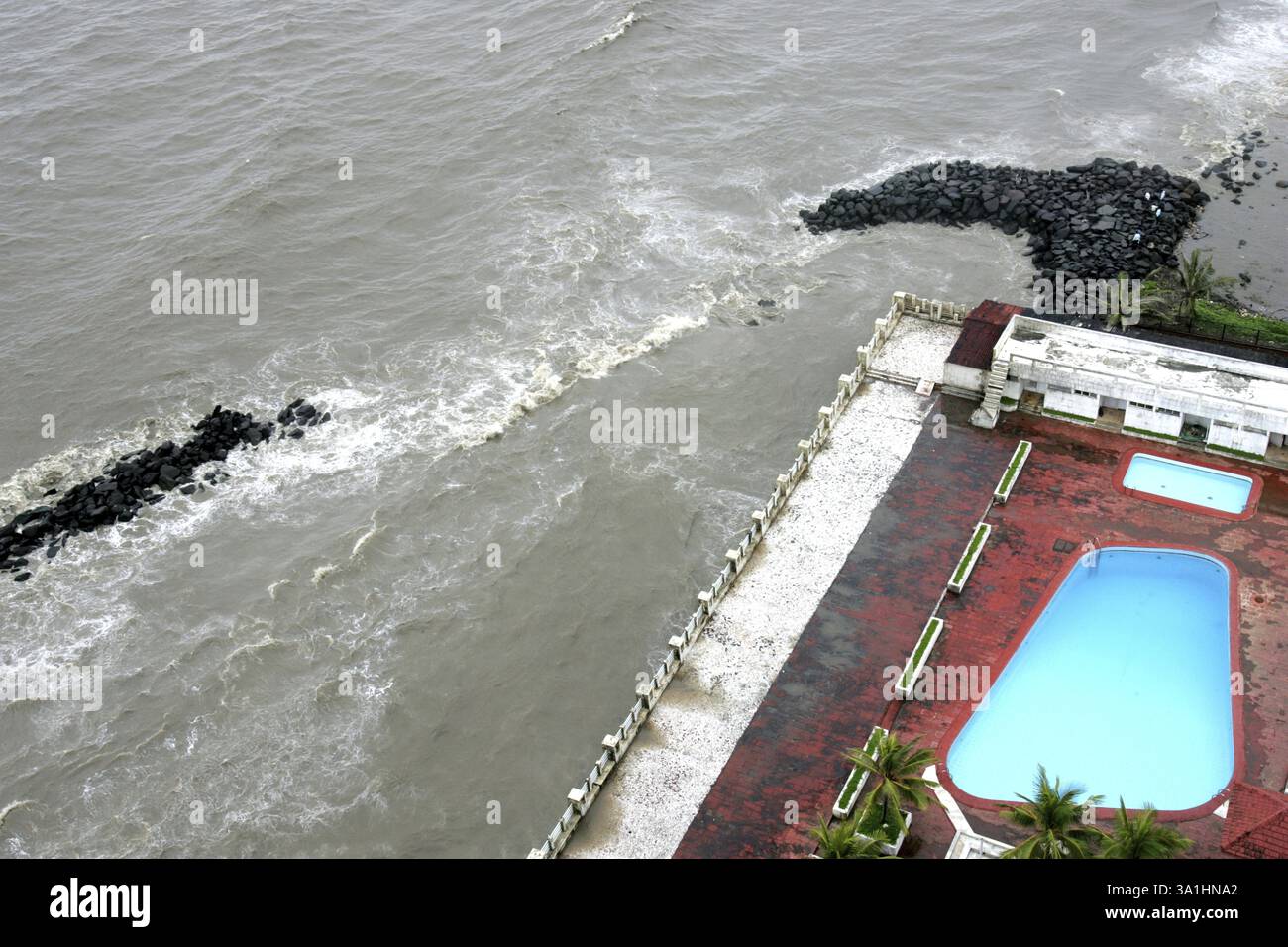 Aerial view of swimming pool of hotel Sea Rock in Bandra, Bombay Mumbai ...