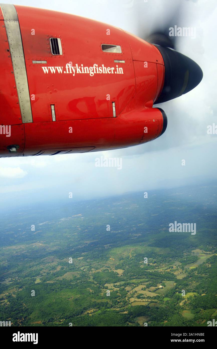 Kingfisher airlines aerial shot taken from inside flight, Kerala, India ...