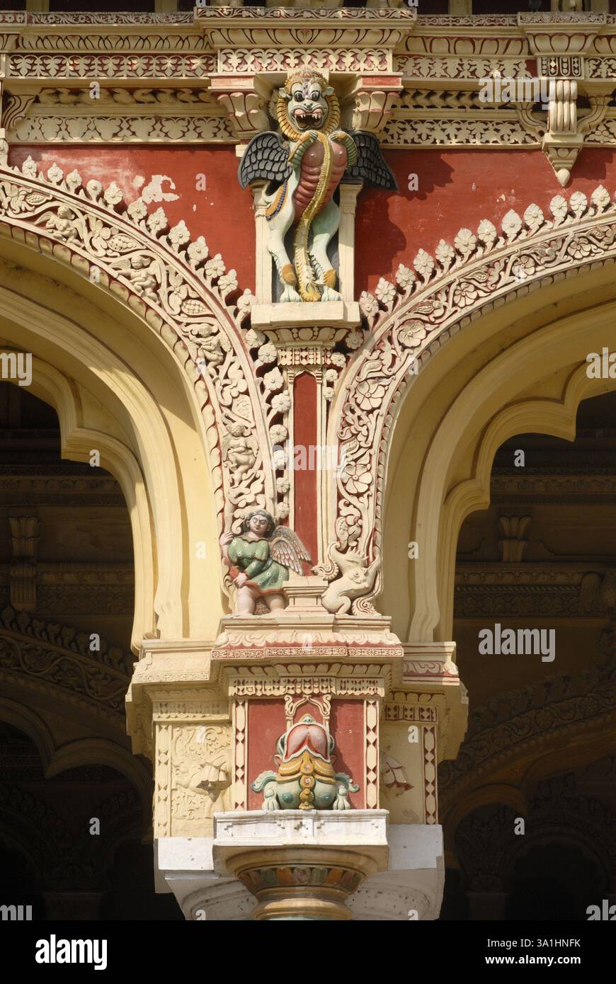 Close view of splendid stucco work at Thirumalai Nayak (Naick) palace ...