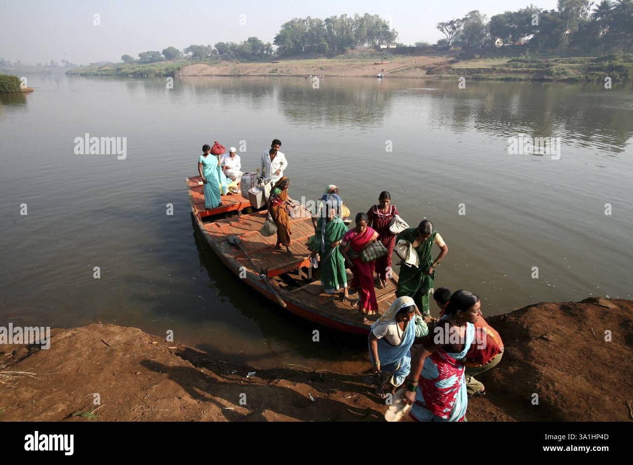 People crossing river Krishna by boat, Maharashtra, India, Asia Stock ...