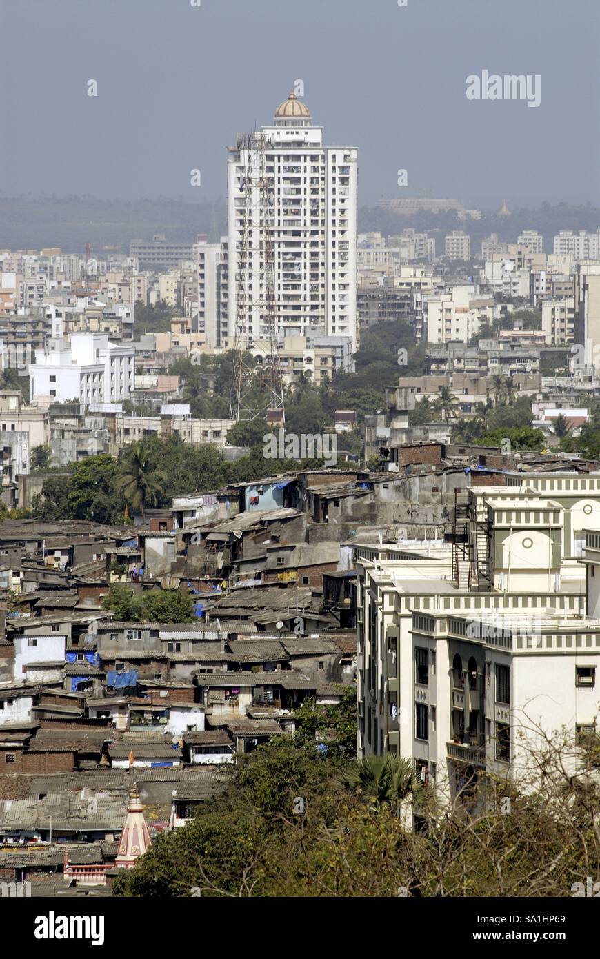 Aerial view of slums and buildings from Mahatma Gandhi point, Sanjay ...