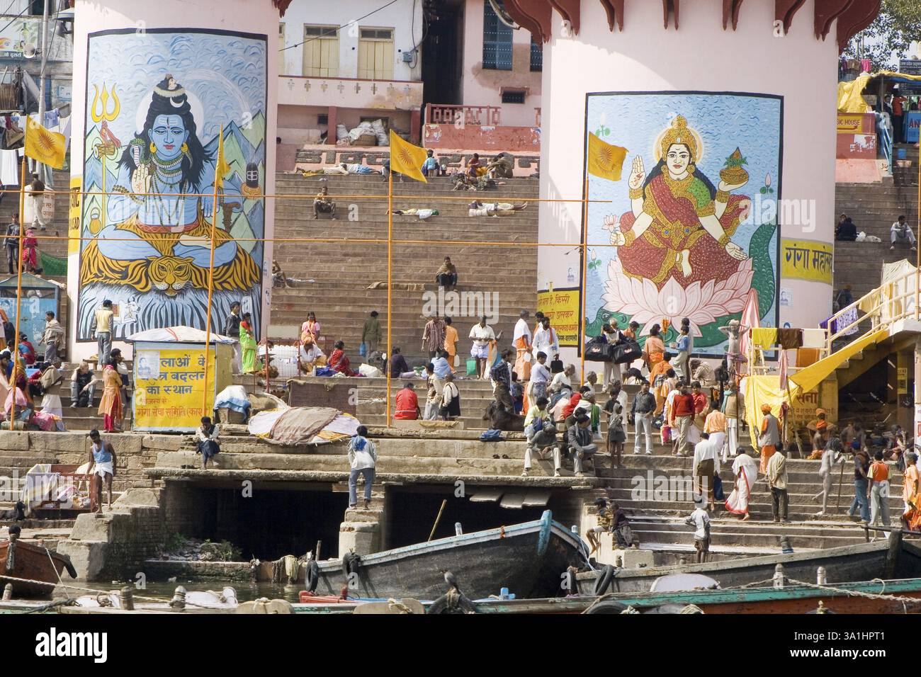 Background painting of lord Shiva and goddess Ganga at Ganga river ...