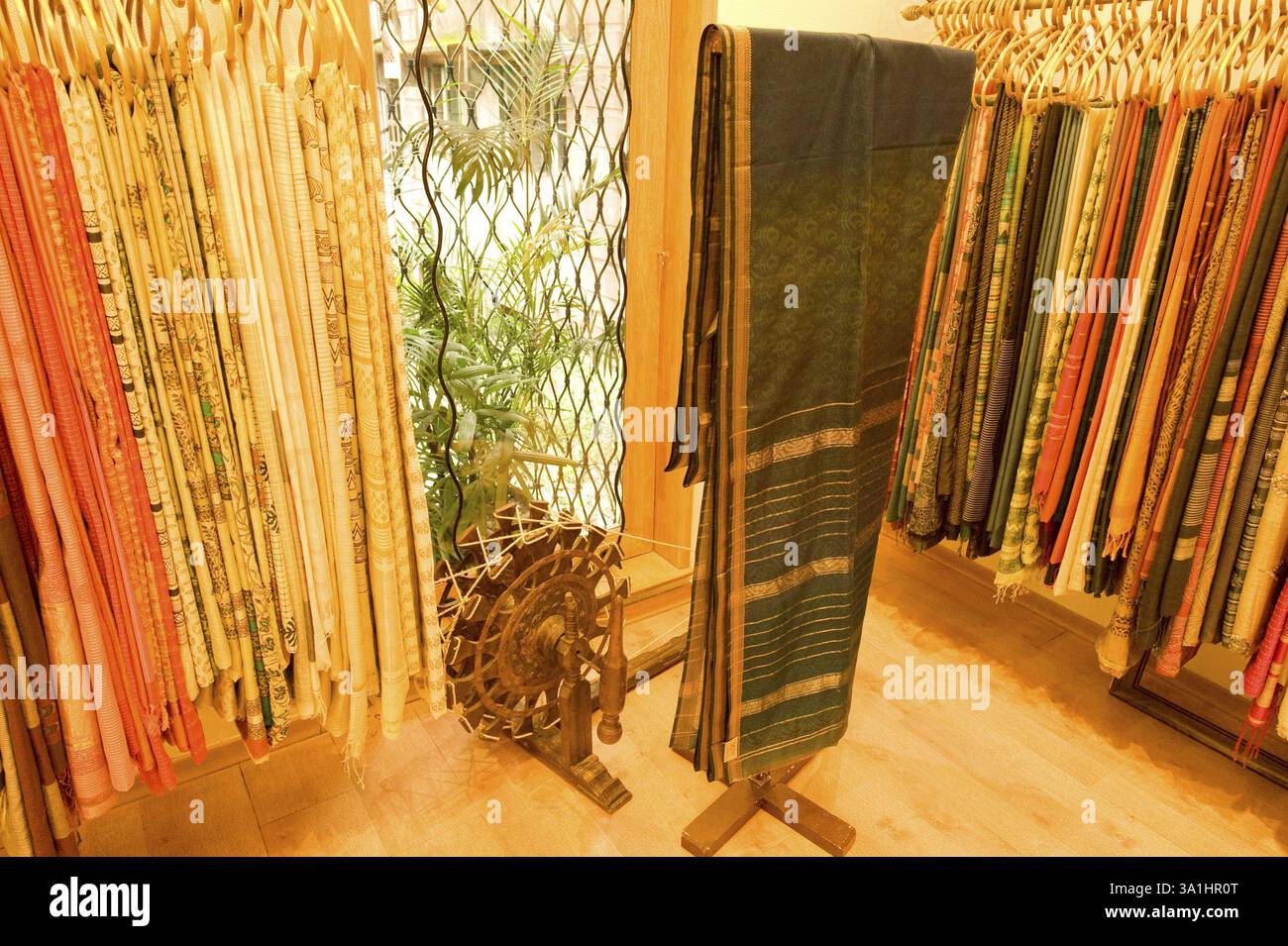 Traditional fabric shop, Weavers' Studio, Calcutta, West Bengal, India ...