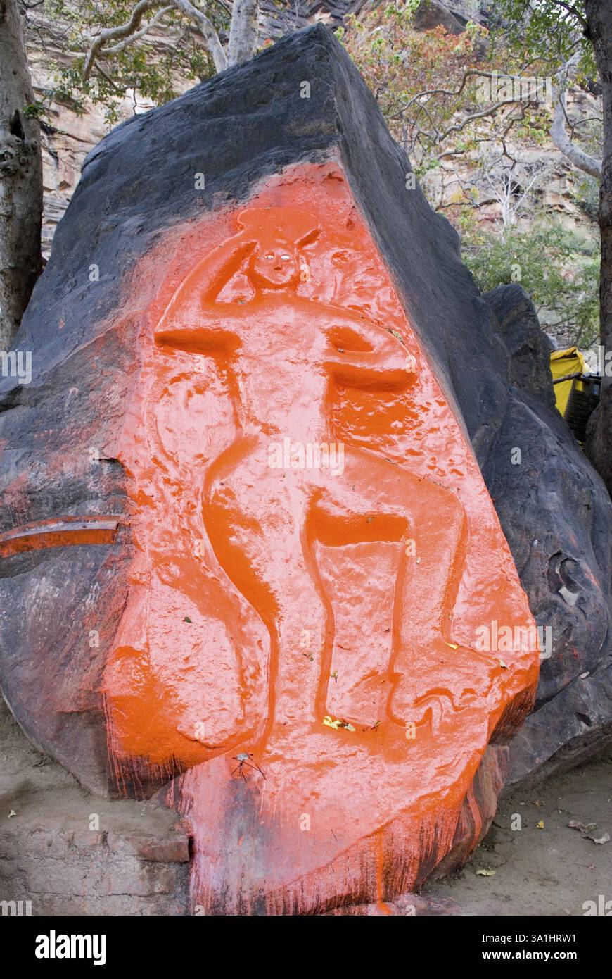 Statue of god carved on stone in Sati anusaya temple, Chitrakoot, Uttar ...