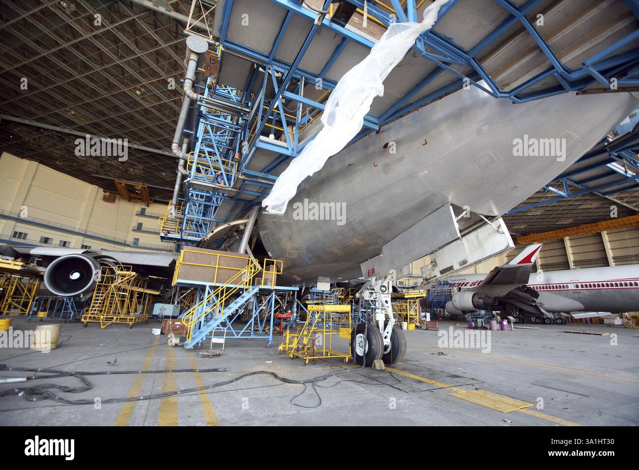 Boeing 747-400 parked for maintenance and repair at hanger based in ...