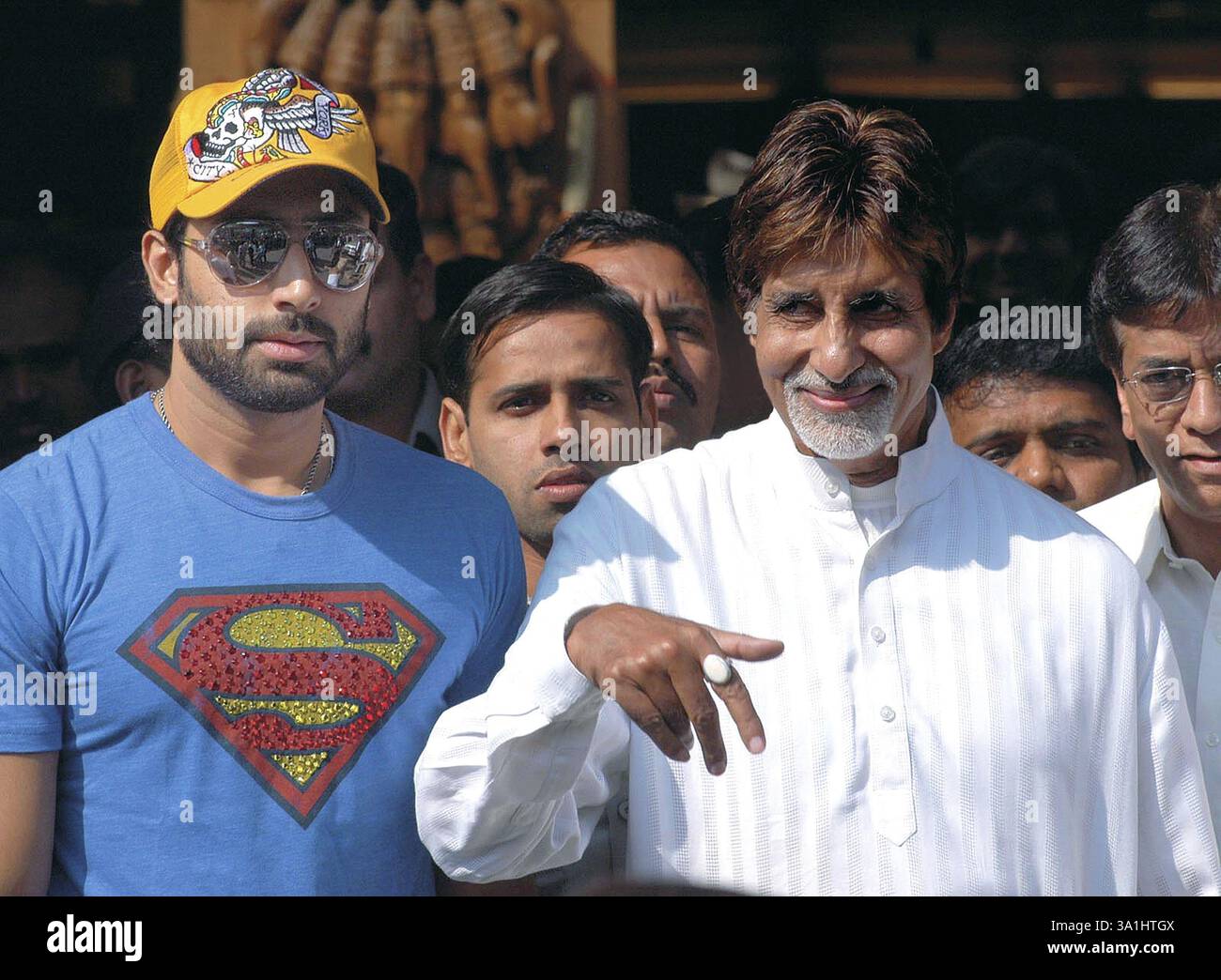 South Asian Indian actor Abhishek Bachchan and Amitabh outside ...