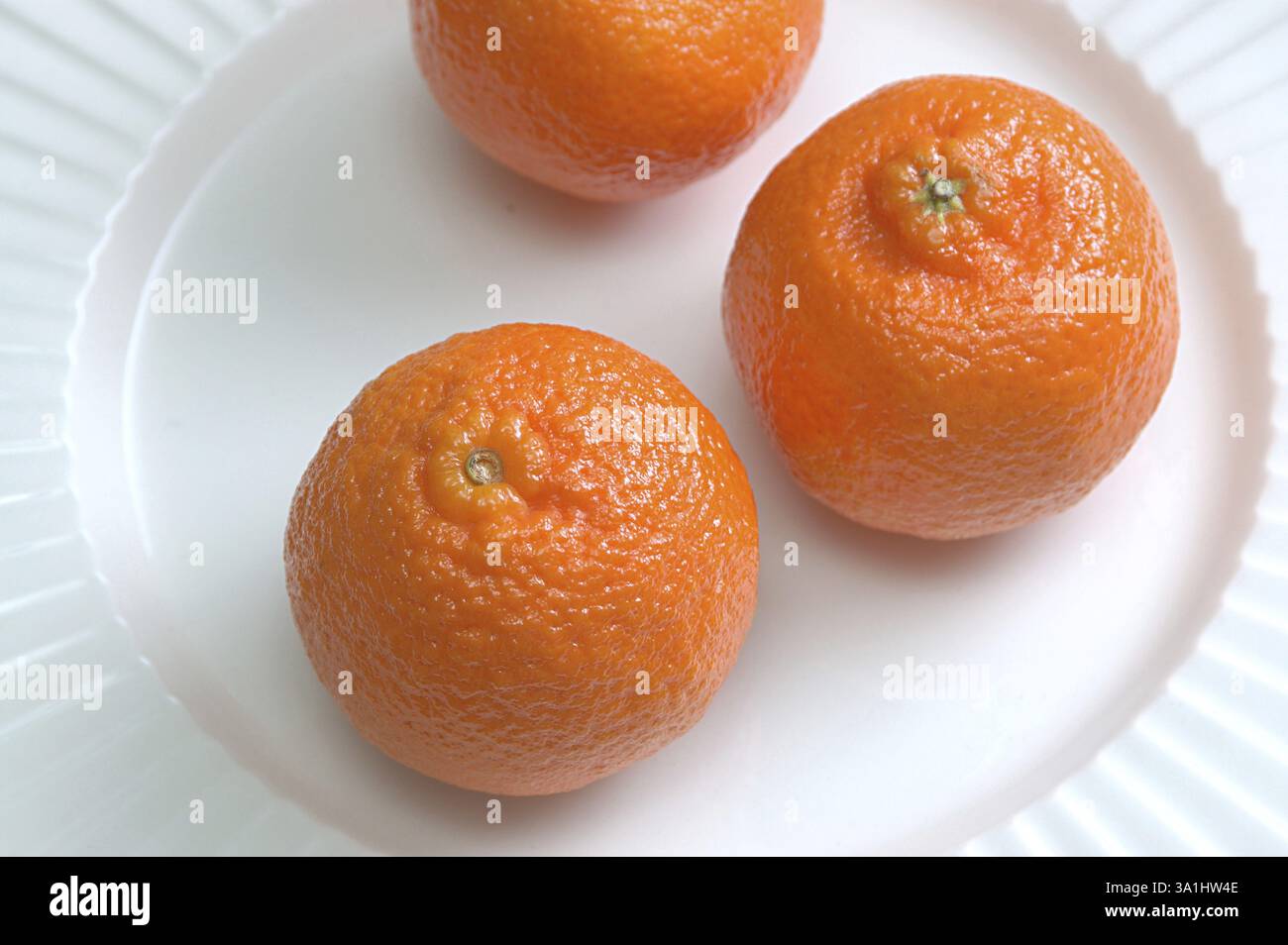Fruit, three Oranges (Citrus reticulata, Clementin, Rutaceae) kept on ...
